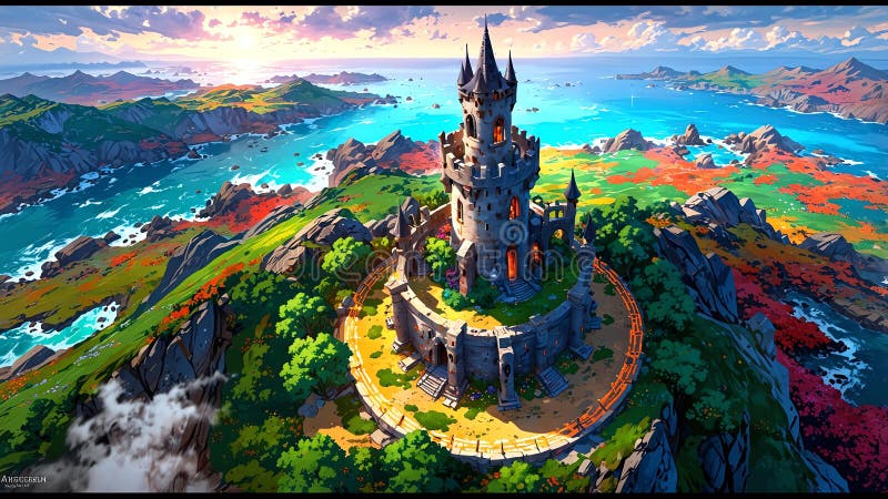 Vibrant Breathtaking Panoramic View of a Wizards Tower Ai Generated ...