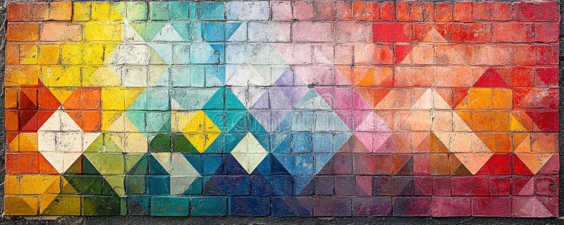 Colorful Geometric Shapes on a Vibrant Brick Wall Mural Stock Photo ...