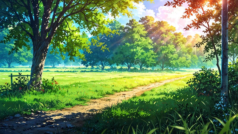 Vibrant Bright Countryside Anime Ai Generated Stock Illustration ...