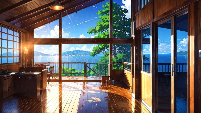 Vibrant Bright Front of a Cabin Anime Ai Generated Stock Illustration ...