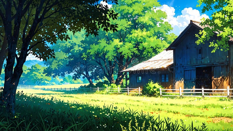 Vibrant Bright Front of a Farm Anime Ai Generated Stock Illustration ...