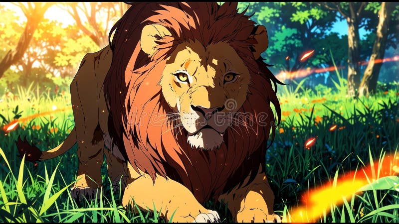 Vibrant Bright Front of a Lion Anime Ai Generated Stock Illustration ...