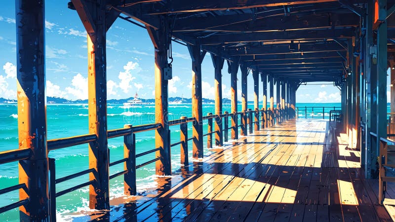 Vibrant Bright Front of a Pier Anime Ai Generated Stock Illustration ...