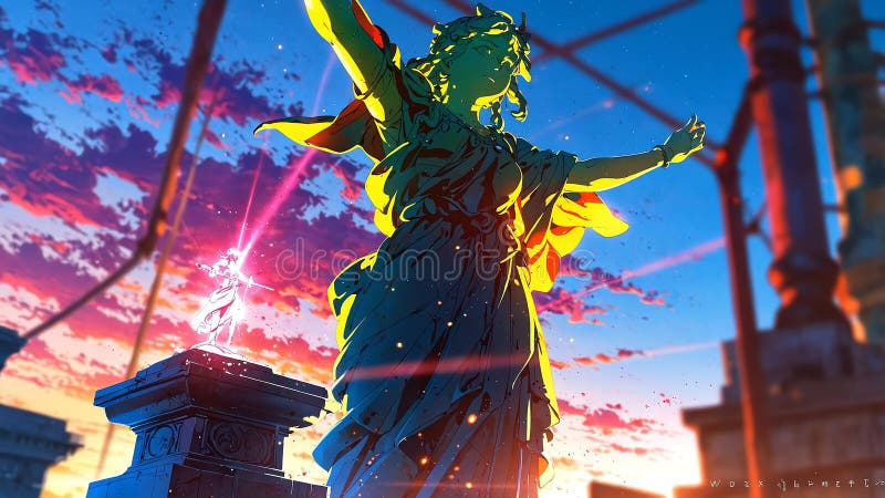 Vibrant Bright Front of a Statue Anime Ai Generated Stock Illustration ...