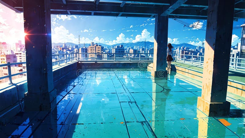 Vibrant Bright Rooftop Anime Ai Generated Stock Illustration ...