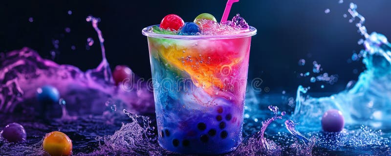 Vibrant Bubble Tea with Colorful Liquid and Playful Bubbles Against a ...