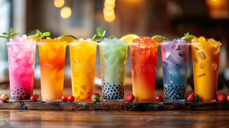 Vibrant Bubble Tea with Splashes and Fruits Stock Image - Image of ...