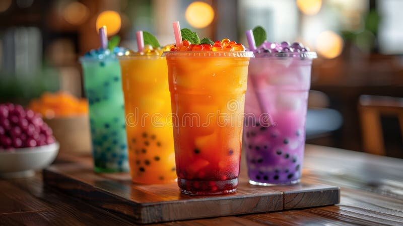 Vibrant Bubble Tea with Splashes and Fruits Stock Image - Image of ...