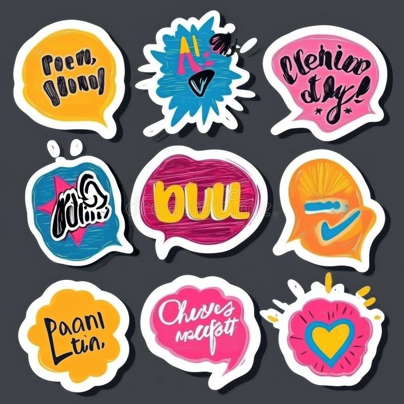 Vibrant Bubble Text Stickers Featuring Motivational Quotes in ...