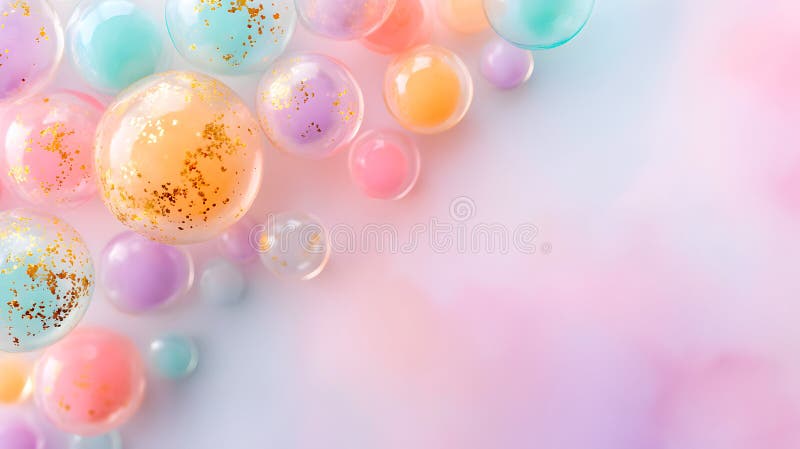 Colorful Bubbles with Glitter Floating Against a Soft Pastel Background ...