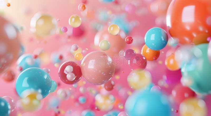 Colorful Bubbles Floating Against Pink Background with Soft Focus Stock ...