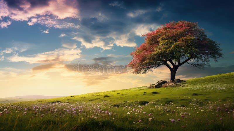 Vibrant budding tree stock illustration. Illustration of colorful ...