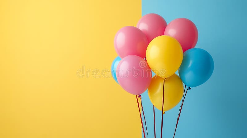 Vibrant Bunch of Balloons Floating Against a Divided Yellow and Blue ...