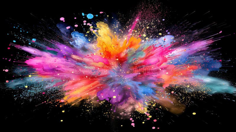 A Vibrant Burst of Colored Powder Splayed Across a Stark Black Backdrop ...