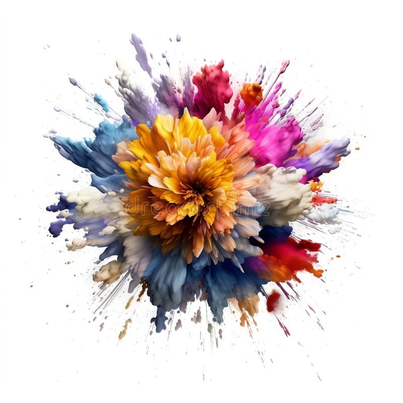 Vibrant Burst of Colorful Flowers on a White Background. AI Stock ...