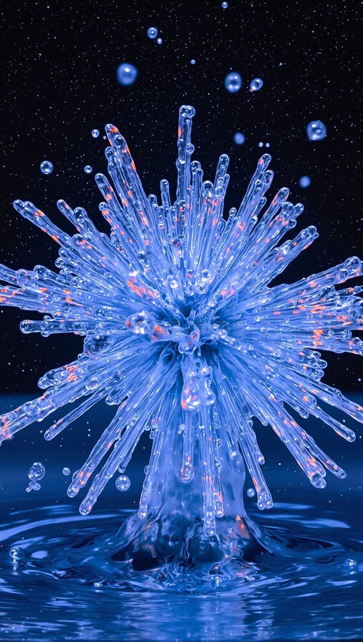 Vibrant Burst of Water Frozen in Motion with Colored Light Reflections ...