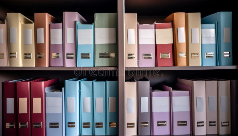 Vibrant Business Document Folders Displayed on Office Shelves in ...