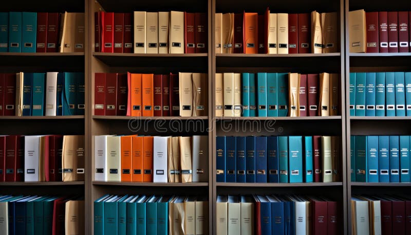 Vibrant Business Document Folders Displayed on Office Shelves in ...