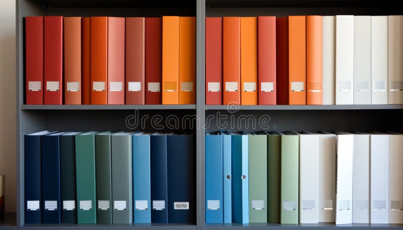 Vibrant Business Folders Displayed on Office Shelves Front View of ...