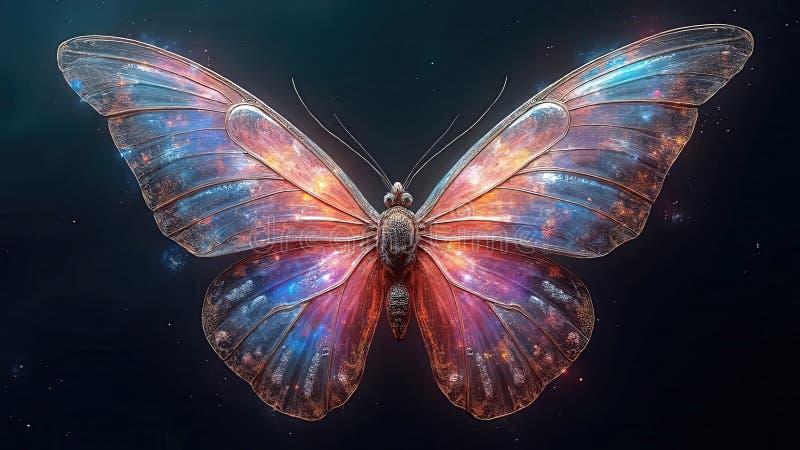 A Vibrant Butterfly Features Wings Adorned with Cosmic Elements ...