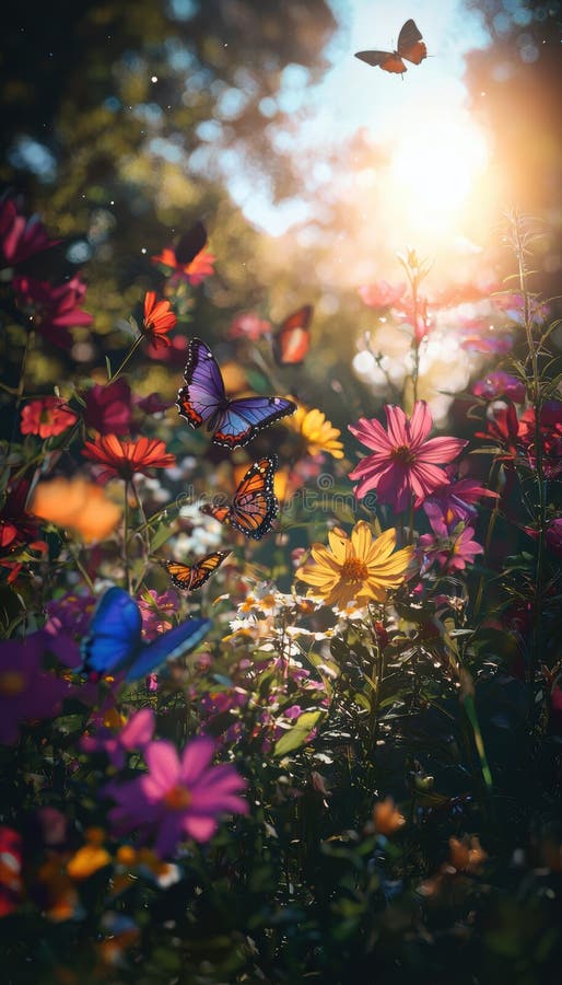 Vibrant Butterfly Garden in Bloom - Ideal for Lively Spring Designs and ...