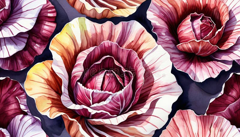Vibrant Cabbage Roses Pattern with Rich Colors and Intricate Details ...
