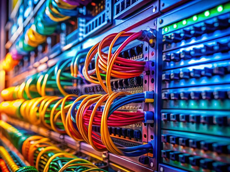 Vibrant Cable Network Illuminates a LowLight Server Rack in a Modern ...
