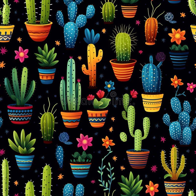 Vibrant Cactus and Succulent Seamless Vector Pattern Designs Stock Illustration - Illustration ...