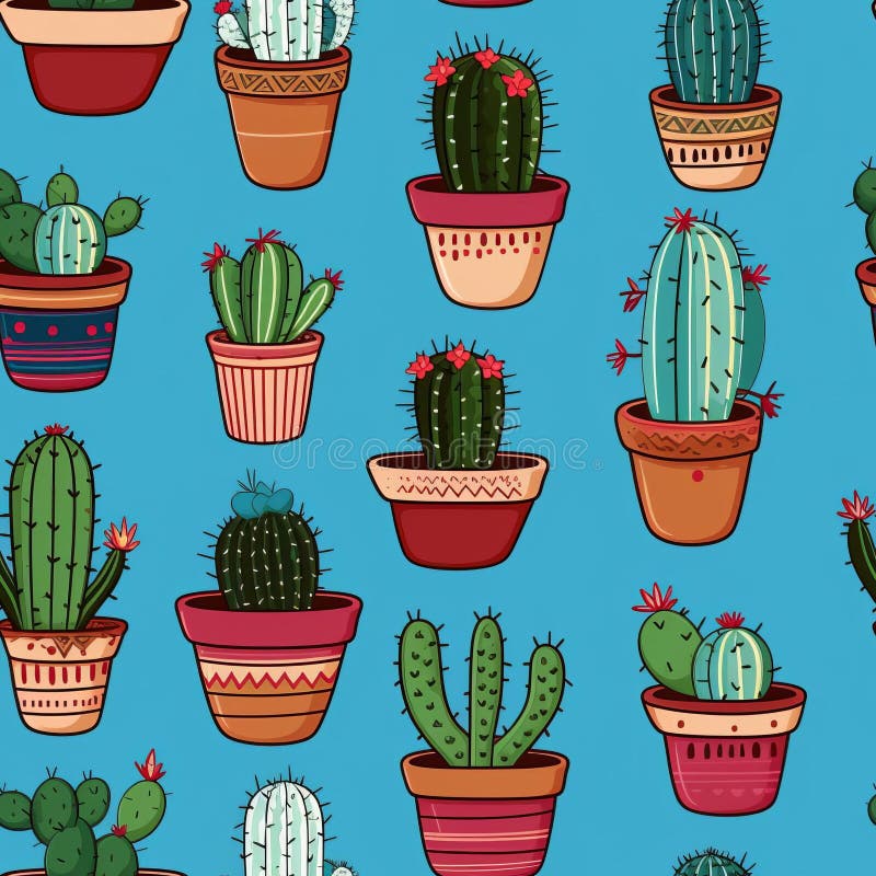 Vibrant Cactus Vector Pattern Design for Seamless Illustrations Stock ...