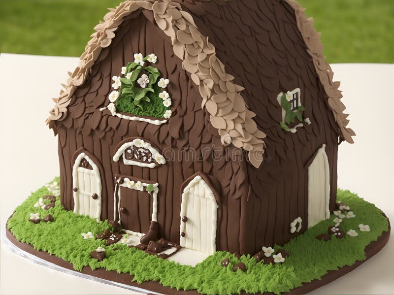 A Vibrant Cake Shaped Like a House Made with Chocolate and Candy Stock ...