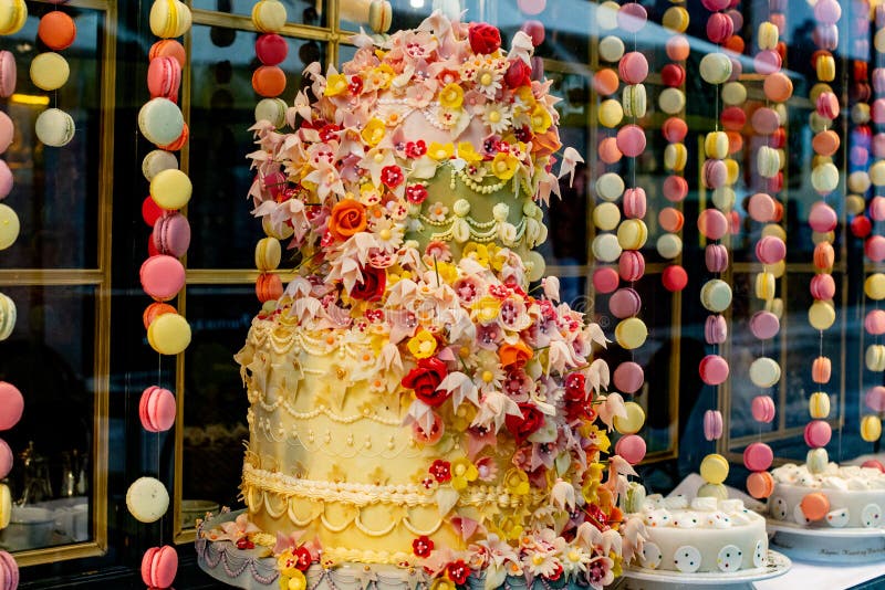 Vibrant Cake Showcased in a Window Display beside a Wall. Stock Photo ...