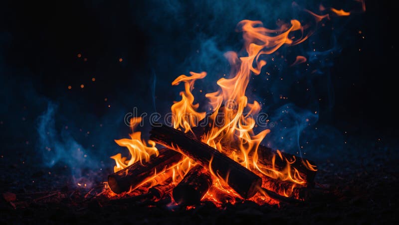 A Vibrant Campfire Burning in the Darkness Stock Illustration ...