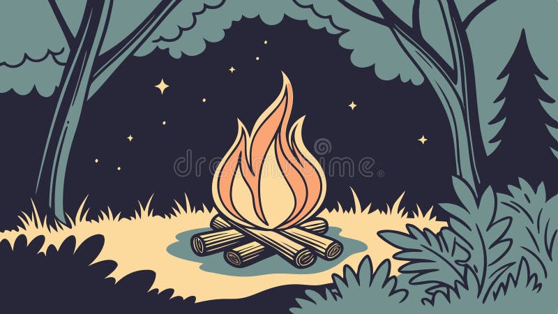 Vibrant Campfire Scene in a Dark Forest, Vector Design Generative AI ...