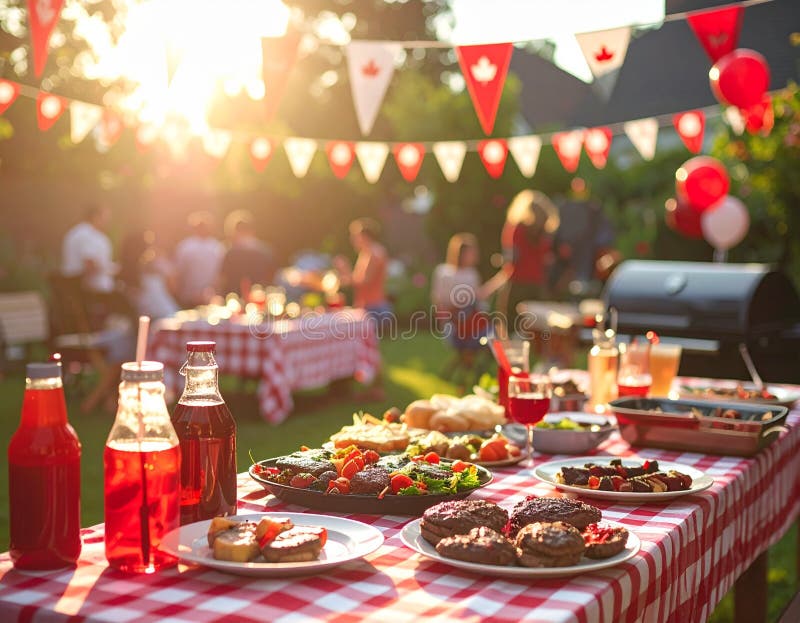 Vibrant Canada Day Barbecue Celebration in a Sunlit Garden Setting ...