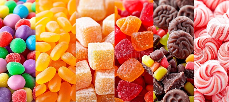 Vibrant Candy Assortment Collage Divided by White Vertical Lines Under ...
