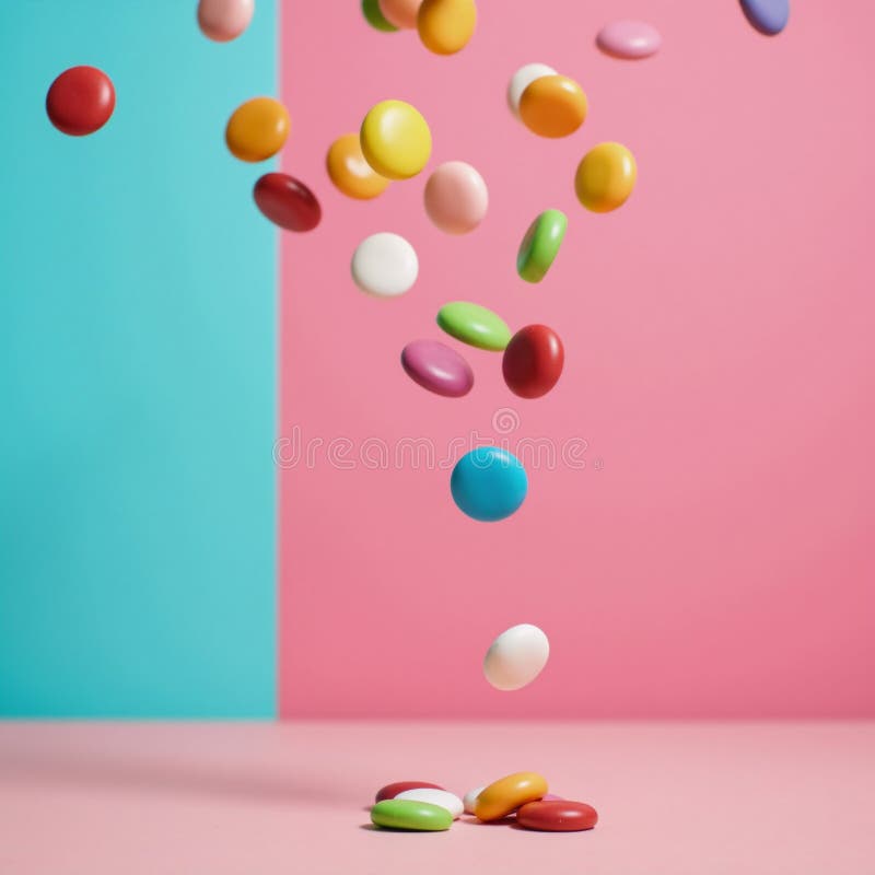 Vibrant Candy Rain in a Pasteltoned Scene with Dynamic Impact Stock ...