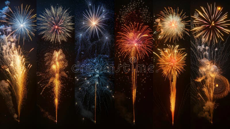 Vibrant and Captivating Collage of Firework Bursts in Different Shapes ...
