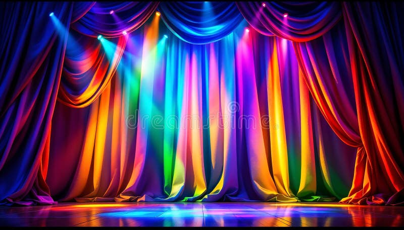 Colorful Stage Curtains with Spotlight Illumination - Theatrical ...