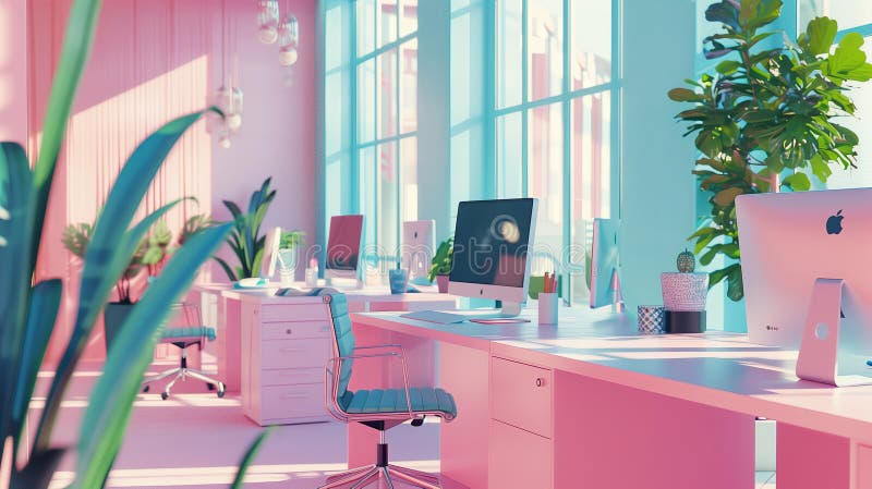 A Vibrant Capturing the Interior of a Modern Office in Pastel Tones ...
