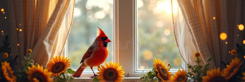 Cardinal Sunflowers Sunny Windowsill Warm Light Stock Photos - Free ...