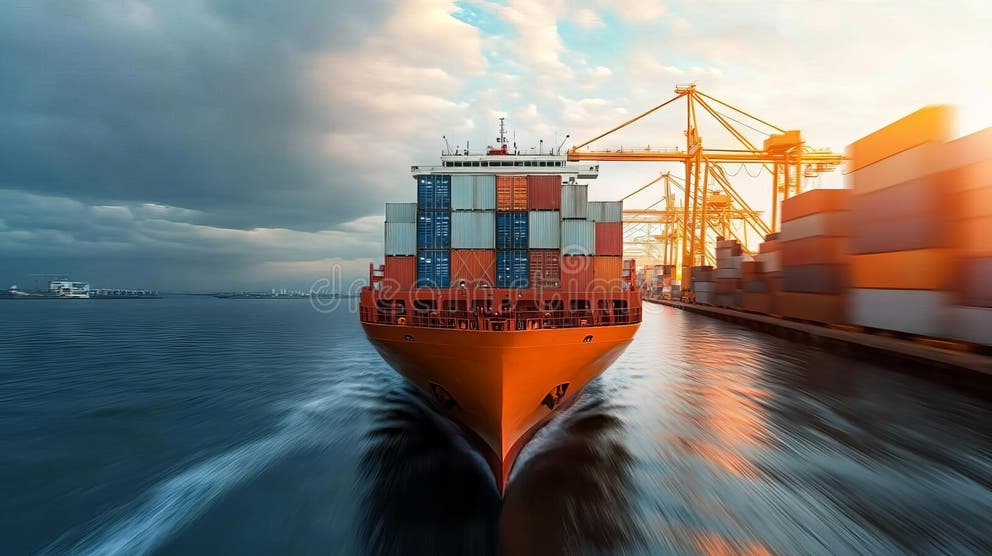 Vibrant Cargo Ship Navigating through the Water, Captured during a ...