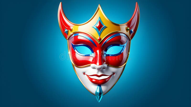 Colorful Carnival Face Mask on Blue Background. Stock Illustration ...