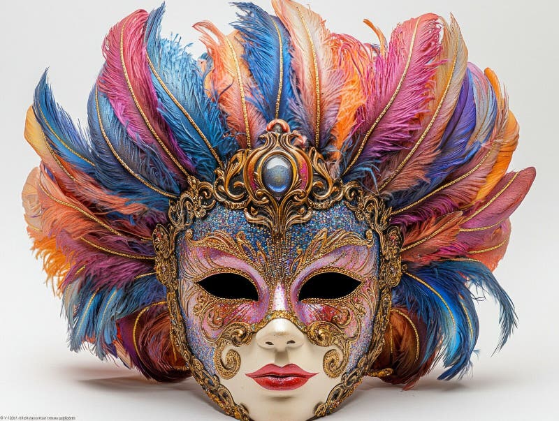 Vibrant Carnival Mask Features Array of Colorful Feathers Intricate ...