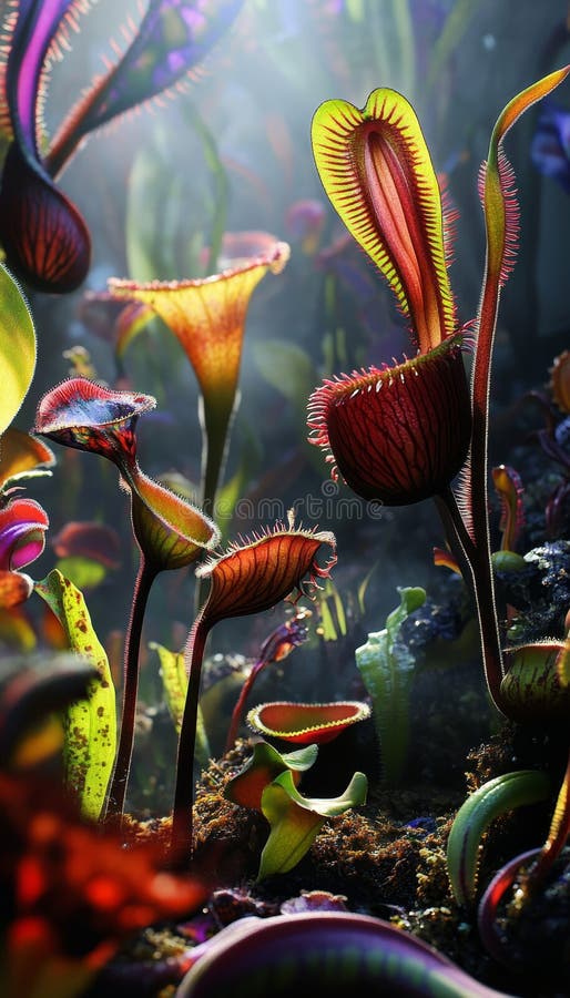 Vibrant Carnivorous Plants with Unique Traps in a Rich, Captivating ...