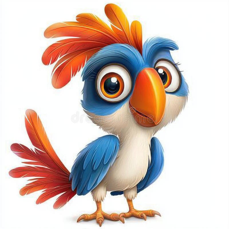 Vibrant Cartoon Bird with Colorful Feathers and Expressive Eyes Stock ...