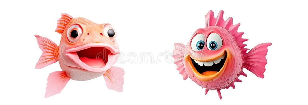 Vibrant Cartoon Fish Characters with Expressive Faces on White ...