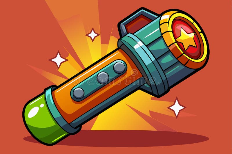 A Vibrant Cartoon Flashlight with Buttons and a Star Emblem, Designed ...