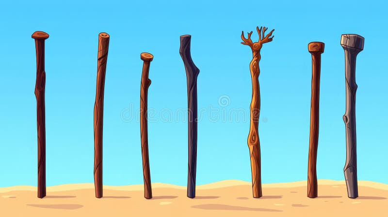 A Vibrant Cartoon Image Featuring Colorful Walking Sticks with Unique ...