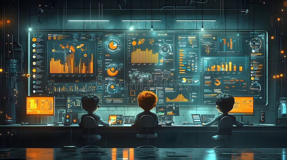 Cartoon Infographics Engaging in Data Visualization and Analytics Stock ...