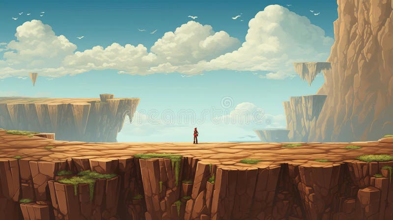 Vibrant Cartoon Landscape of Towering Cliffs and Blue Sky Stock ...